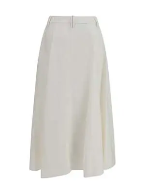 Brunello Cucinelli Fluid Twill Tailored Skirt With Monili - White