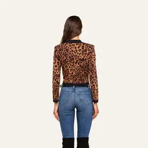 L'Agence Osiris Jacquard Cardigan - Tan Multi Javan Leopard