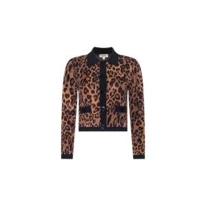 L'Agence Osiris Jacquard Cardigan - Tan Multi Javan Leopard