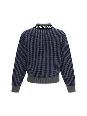Versace Intarsia Wool Knit Zip Cardigan
