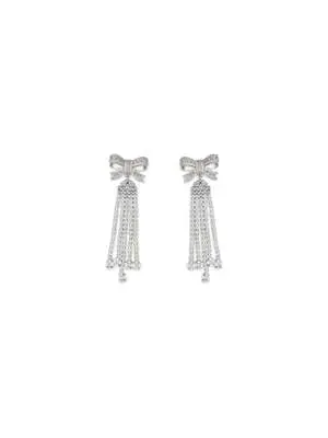 SELF-PORTRAIT Crystal Bow Drop Earrings - Silver