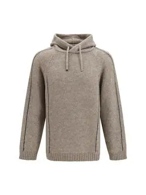 Giorgio Armani Alpaca-knit Hooded Sweatshirt With Contrasting Trims - Cream