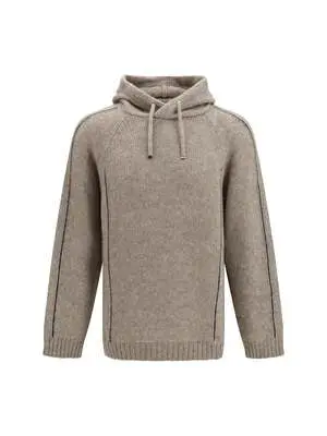Giorgio Armani Alpaca-knit Hooded Sweatshirt With Contrasting Trims - Cream