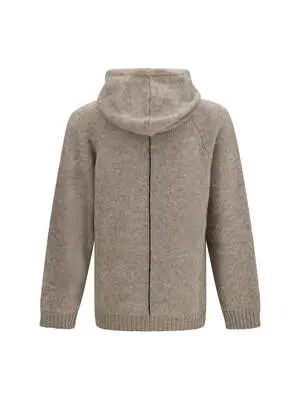 Giorgio Armani Alpaca-knit Hooded Sweatshirt With Contrasting Trims - Cream