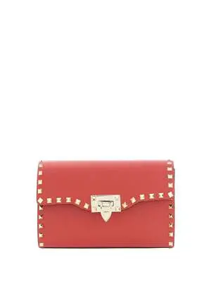 Valentino Garavani Small Rockstud Grained Calfskin Shoulder Bag - Red