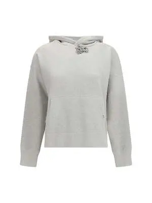 Prada Cotton Fleece Hoodie With Jewel Brooch - Gray