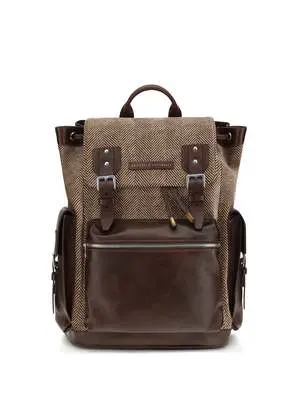 Brunello Cucinelli Herringbone Pattern Backpack With Leather Details