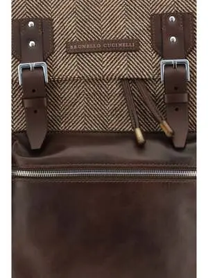 Brunello Cucinelli Herringbone Pattern Backpack With Leather Details