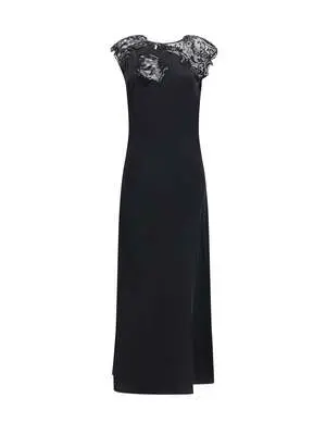 FERRAGAMO Silk Dress With Lace - Black
