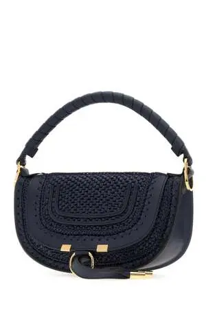 Chloé Navy Raffia And Leather Mini Marcie Shoulder Bag