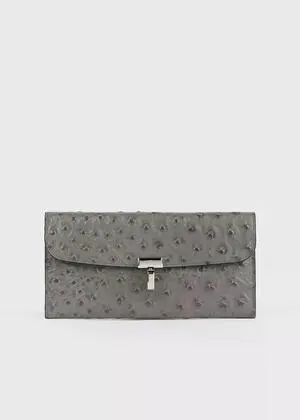 TOTEME T-lock Ostrich-embossed Wallet Grey