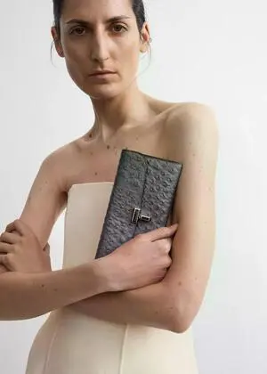 TOTEME T-lock Ostrich-embossed Wallet - Grey