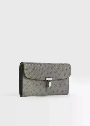 TOTEME T-lock Ostrich-embossed Wallet - Grey