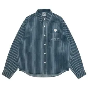 AAPE Now Moonface Striped Long Sleeve Shirt /white - Blue