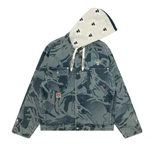 AAPE Unvs Unvs Moonface Hooded Camo Denim Jacket /yellow - Blue