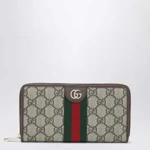Gucci Ophidia Zip-around Wallet In Beige And Brown Gg Supreme Canvas - Cream