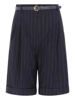 Max Mara Wool Bermuda Shorts With Belt - Blue