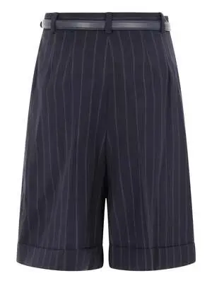 Max Mara Wool Bermuda Shorts With Belt - Blue