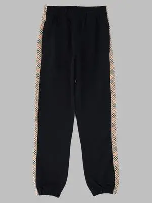 Burberry Pantalone Da Jogging In Cotone Con Finiture Check - Blue