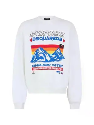 Dsquared2 Ski Pass Graphic-print Crew-neck Cotton Sweatshirt