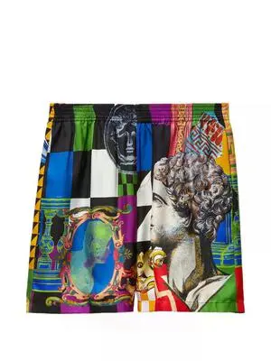 Versace Printed Silk Twill Shorts - Black