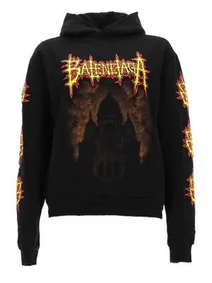 Balenciaga Logo Print Cotton Hoodie - Black