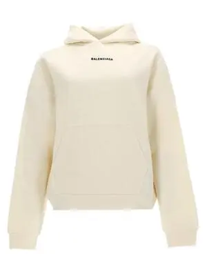 Balenciaga Logo Cotton Hoodie - Cream