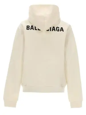 Balenciaga Logo Cotton Hoodie - Cream