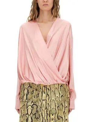 Dries Van Noten Draped Silk Blend Top - Pink