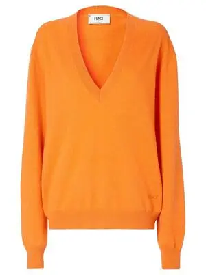 Fendi Cashmere V-neck Pullover - Orange