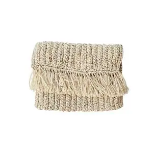 OHSUN Neutrals Ebba Raffia Fringe Pouch Vanilla