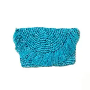 OHSUN Billie Raffia Clutch Ocean