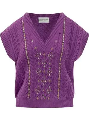 DES_PHEMMES Jewel Embellished Mini Gilet - Framboise
