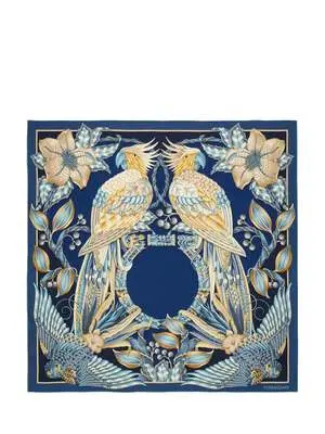 FERRAGAMO Stylish Mini Scarf With Botanical Print - Blue