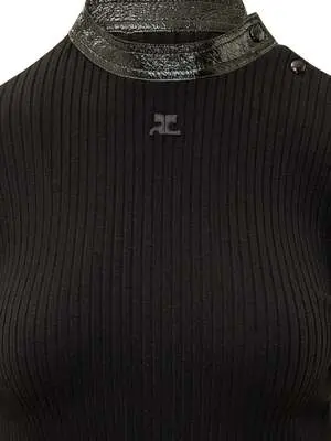 COURREGES Ribbed Vinyl Knit Sweater - Black