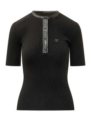 COURREGES Ribbed Short Sleeve Top