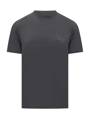 Emporio Armani Logo Embroidered T-shirt In Modal-silk Blend - Blue Navy