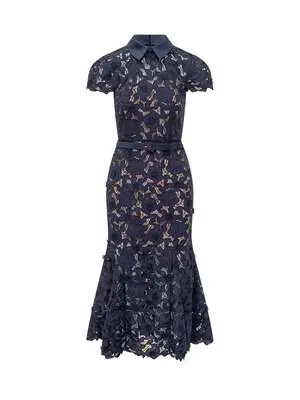 SELF-PORTRAIT Floral Pattern Midi Dress - Navy