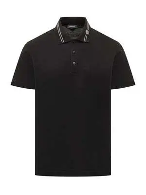 Versace Embroidered Polo With Modern Detailing - Black