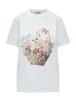 MSGM Playful Graphic Tee With Gattino Print