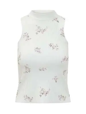 MSGM Mock Neck Floral Print Top