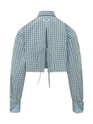 MSGM Mini Checkered Short Sleeve Shirt - Light Blue