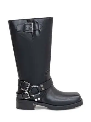 Michael Kors Leather Moto Boots - Black