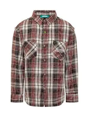 BARROW Distressed Plaid Flannel Button-up Shirt - Rosso