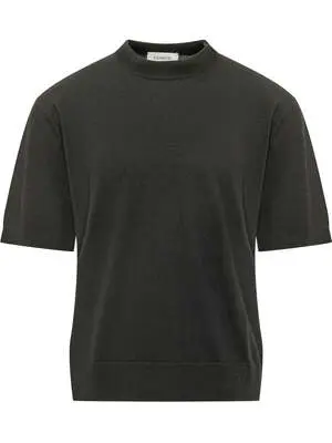 LANEUS Short-sleeve Knit Mock Neck Top - Nero