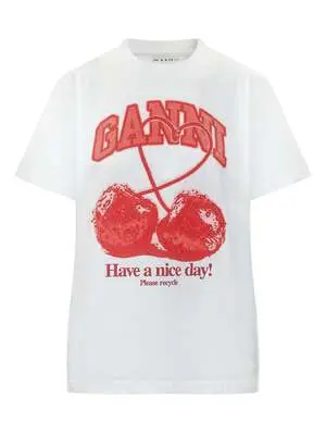 GANNI Stylish T-shirt With Cherry Print - Bright White