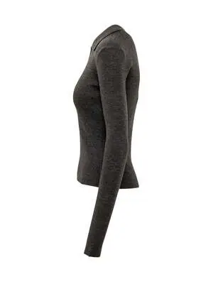 GANNI Classic Ribbed Wool Polo With Jewel Buttons