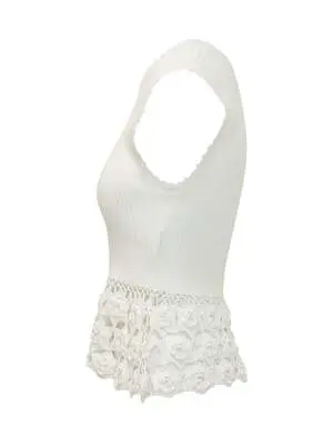 GANNI Stylish Textured Top With Floral Insert - Egret