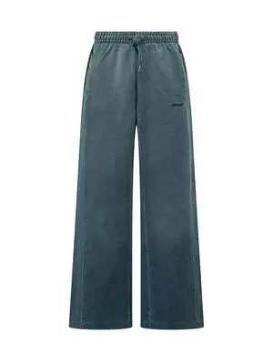 Off-White Wide-leg Trousers With Drawstring - Highlighted Medium