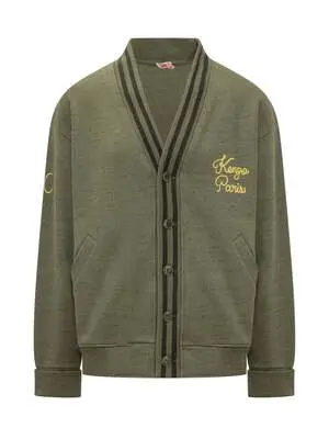 Kenzo Cotton Cardigan With Logo Embroidery - Khaki